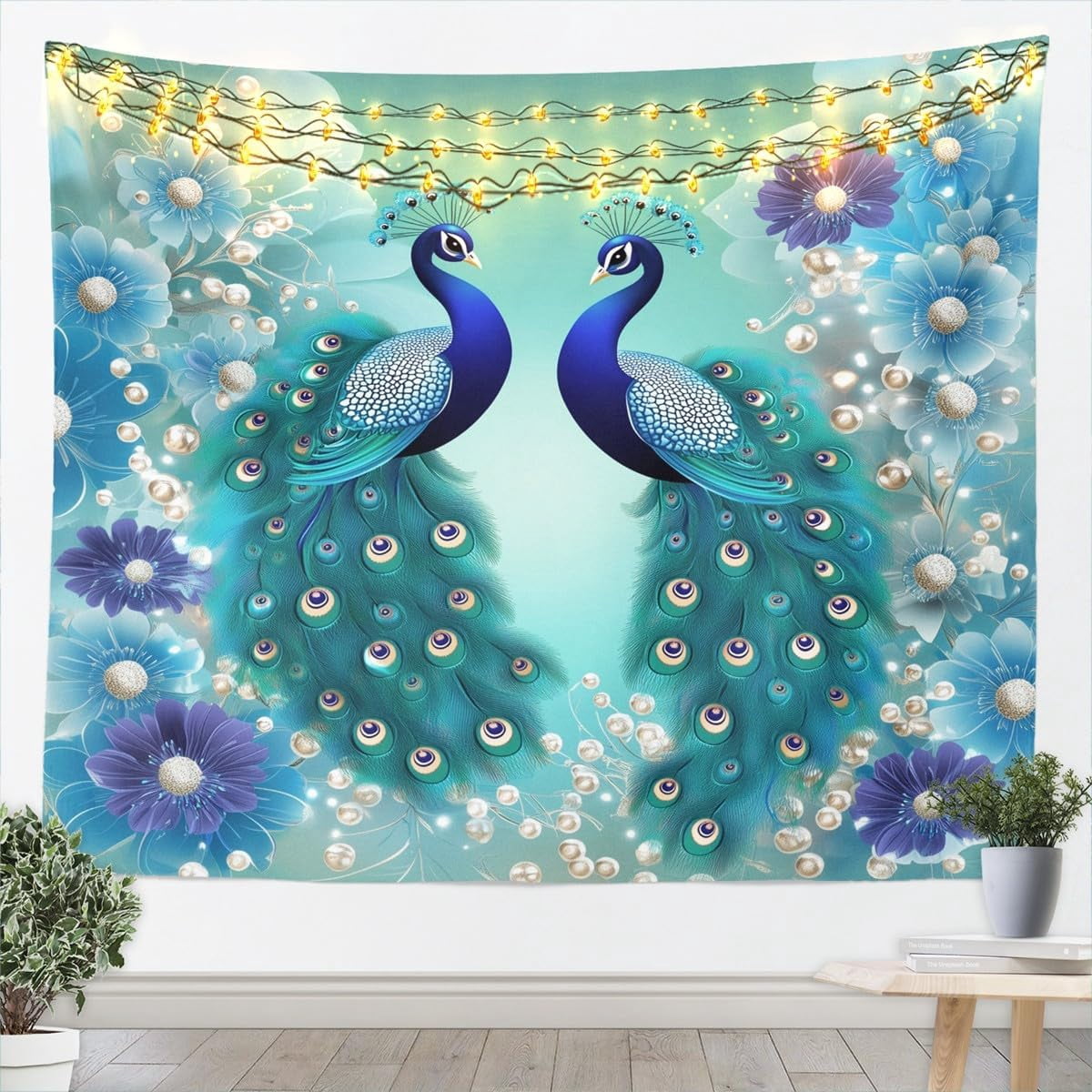 Bohemian Peacock Wall Tapestry With Exotic Birds And Floral Design ...
