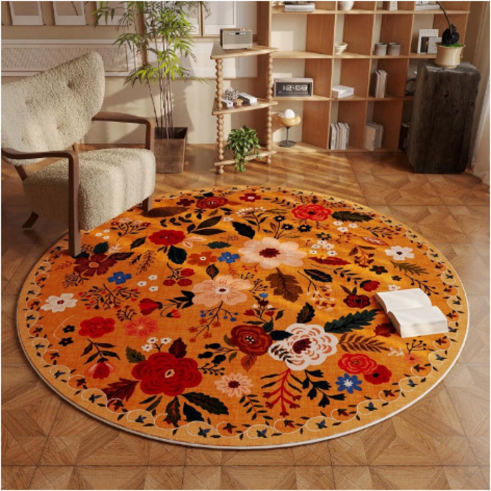 Bohemian Persian Floral Print Round Rug, Decorative Area Rug for Living ...