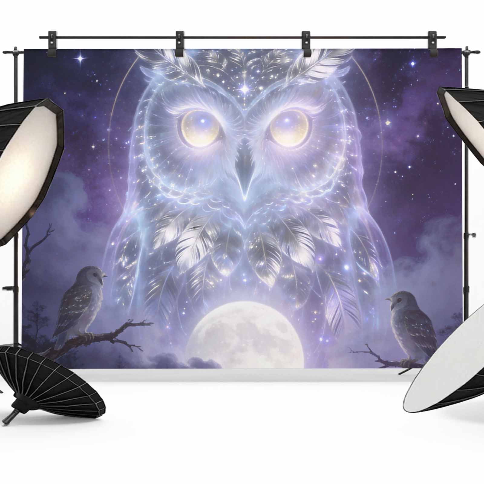 Bohemian Photography Backdrop 8x6FT, Watercolor Owl Fantasy Moon Forest ...