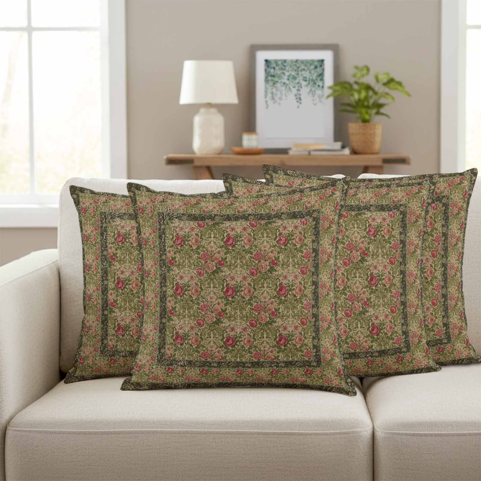 Bohemian Pillow Covers Set of 4, Vintage Red Flowers Texture ...