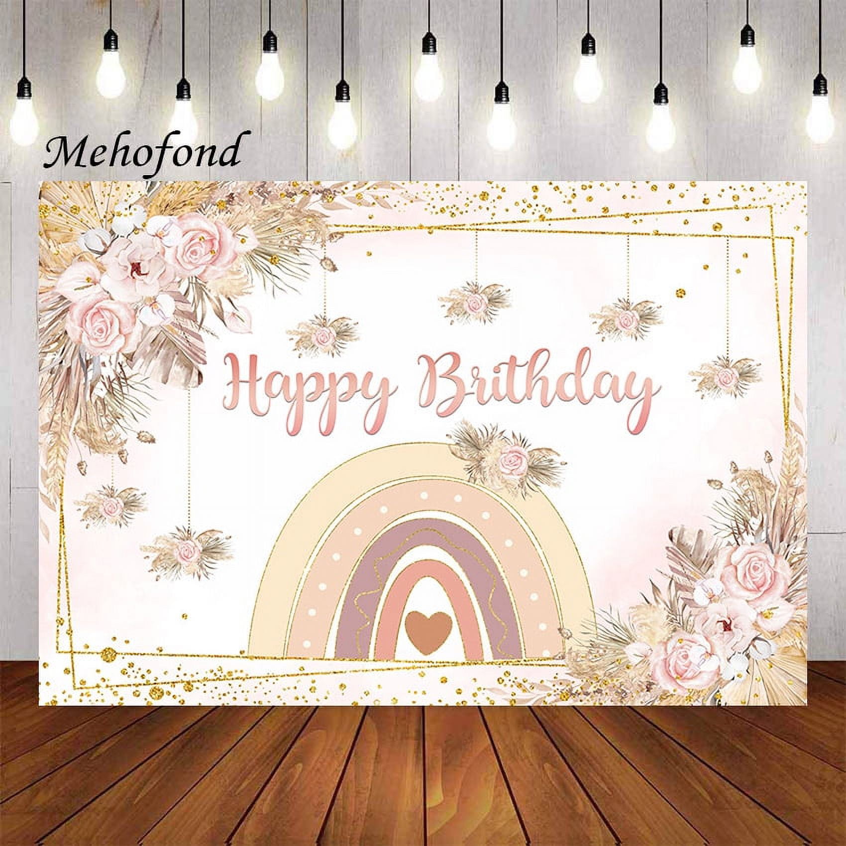 Bohemian Pink Pampas Grass Girls Birthday Party Cake Table r Backdrops ...