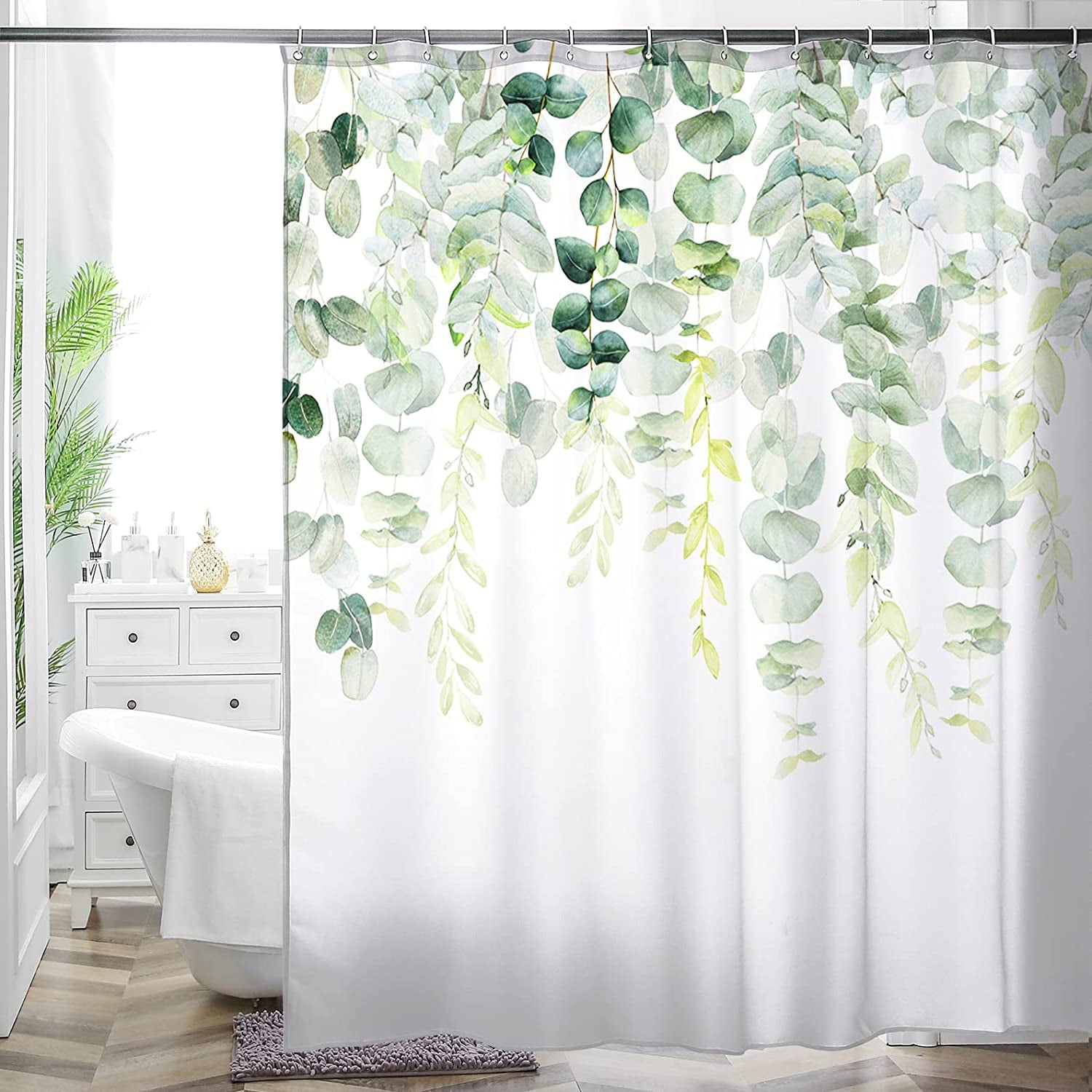Bohemian Plant Boho Floral Print Shower Curtain, Polyester Fabric Cloth ...