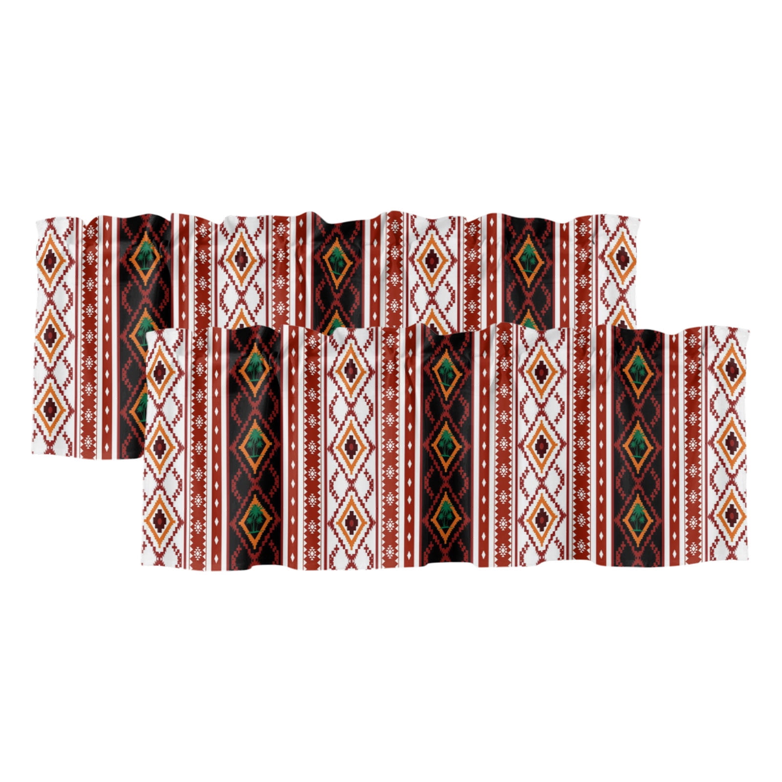 Bohemian Plants 2 Panels Kitchen Valance, Abstract Red Geometric ...
