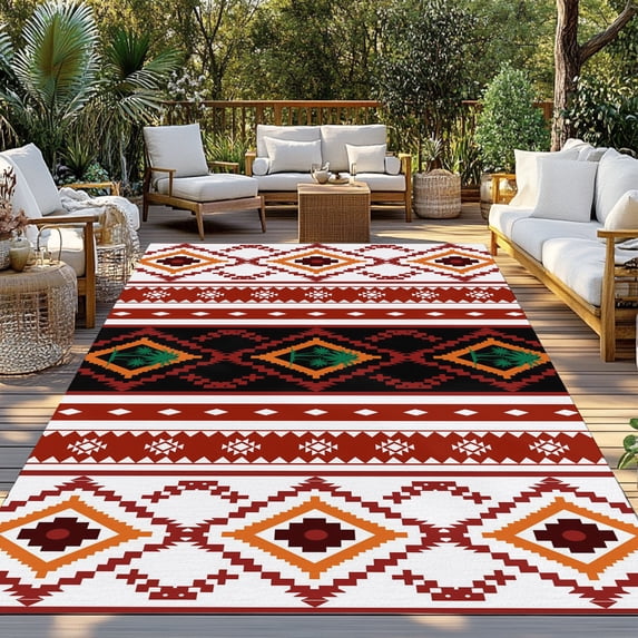 Bohemian Plants Indoor Outdoor Rugs 6x9 Ft, Abstract Red Geometric ...