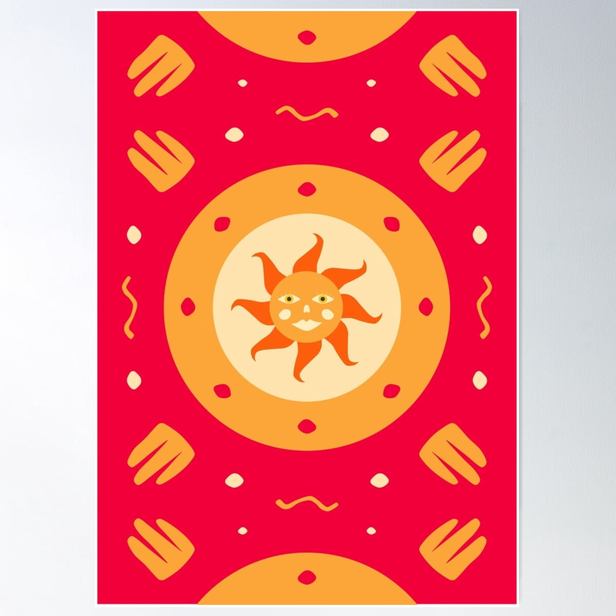 Bohemian Pretty Sun Pattern In Orange And Red Poster Wall Art, Modern ...