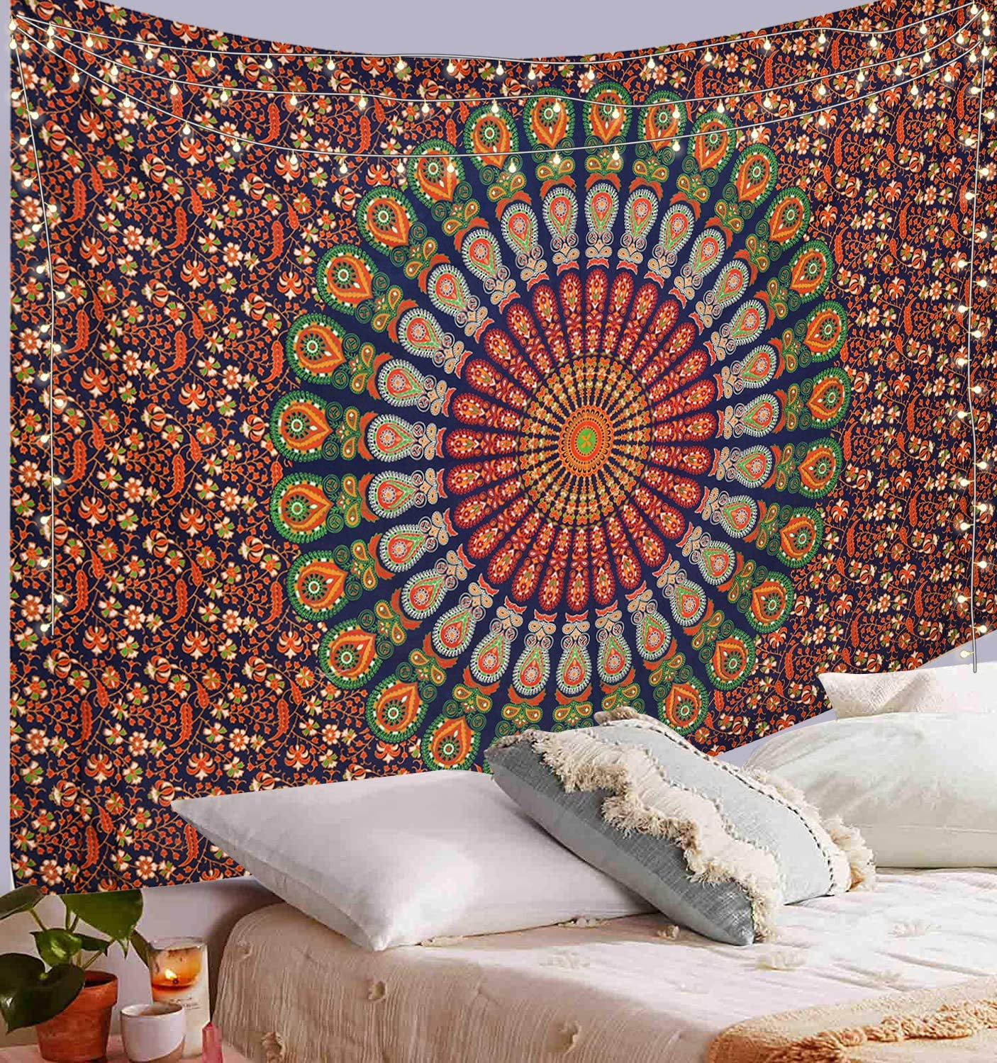 Bohemian Psychedelic Mandala Peacock Wall Tapestry Bedspread Beach ...