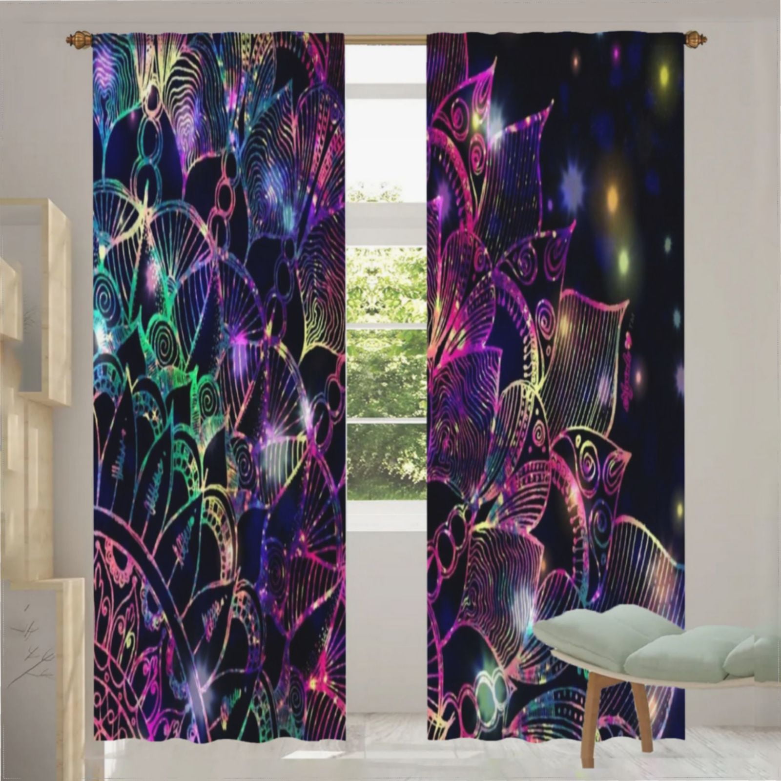 Bohemian Psychedelic Peacock Mandala Curtains for Living Room Bedroom Decor Transparent Chiffon ...