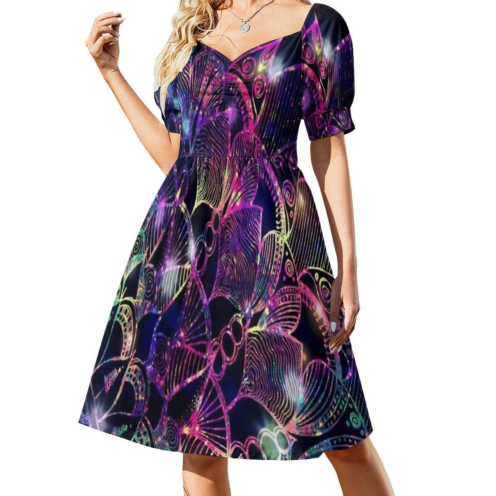 Bohemian Psychedelic Peacock Mandala Short Sleeve Dress Clothes Women's ...