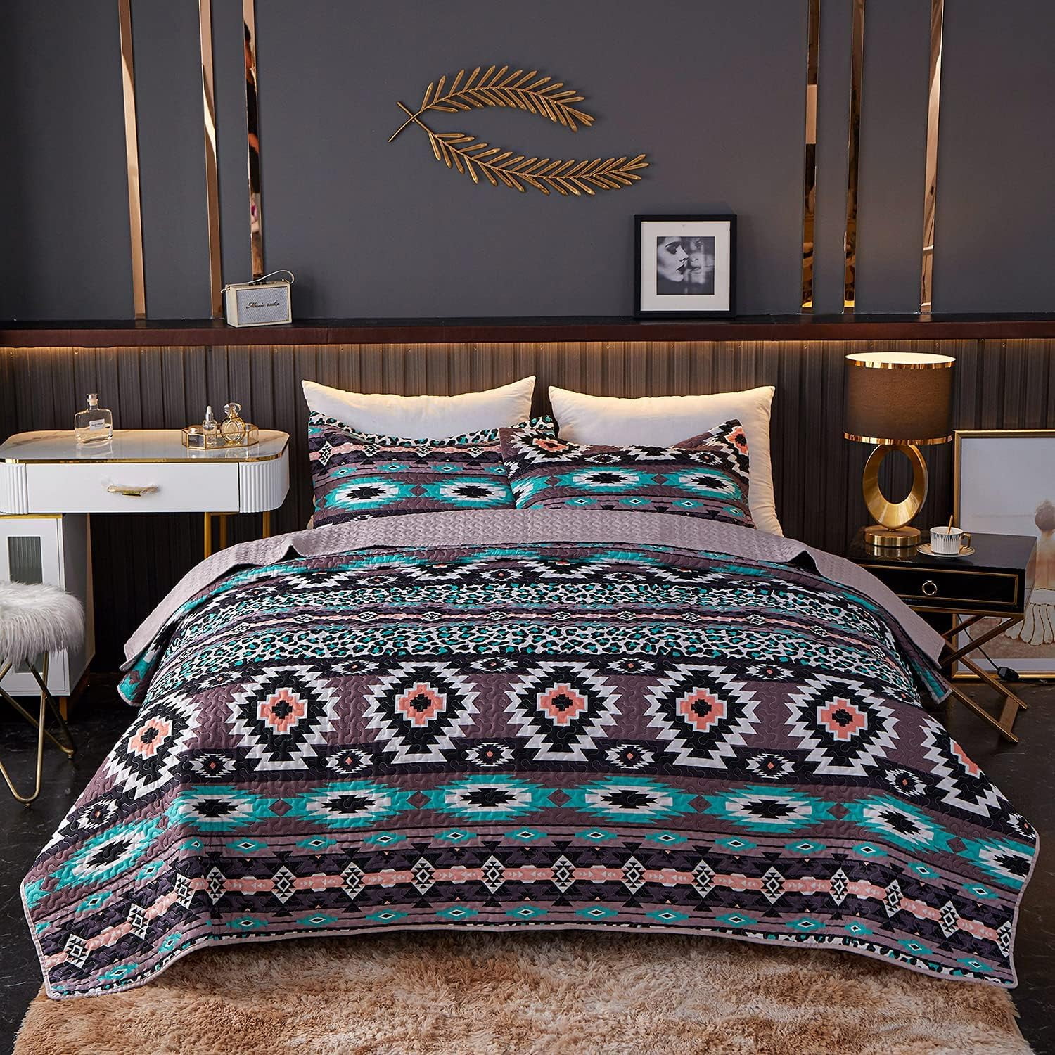 Bohemian Quilt Set Queen - Microfiber Lightweight Bedspread All Season ...