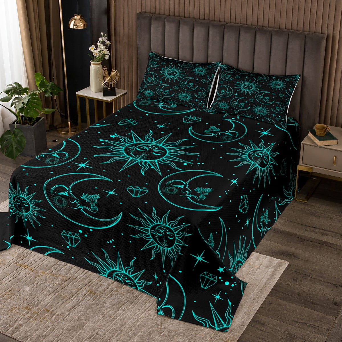 Bohemian Quilt Set Sun and Moon Decor King Bedspread Set for Girls ...