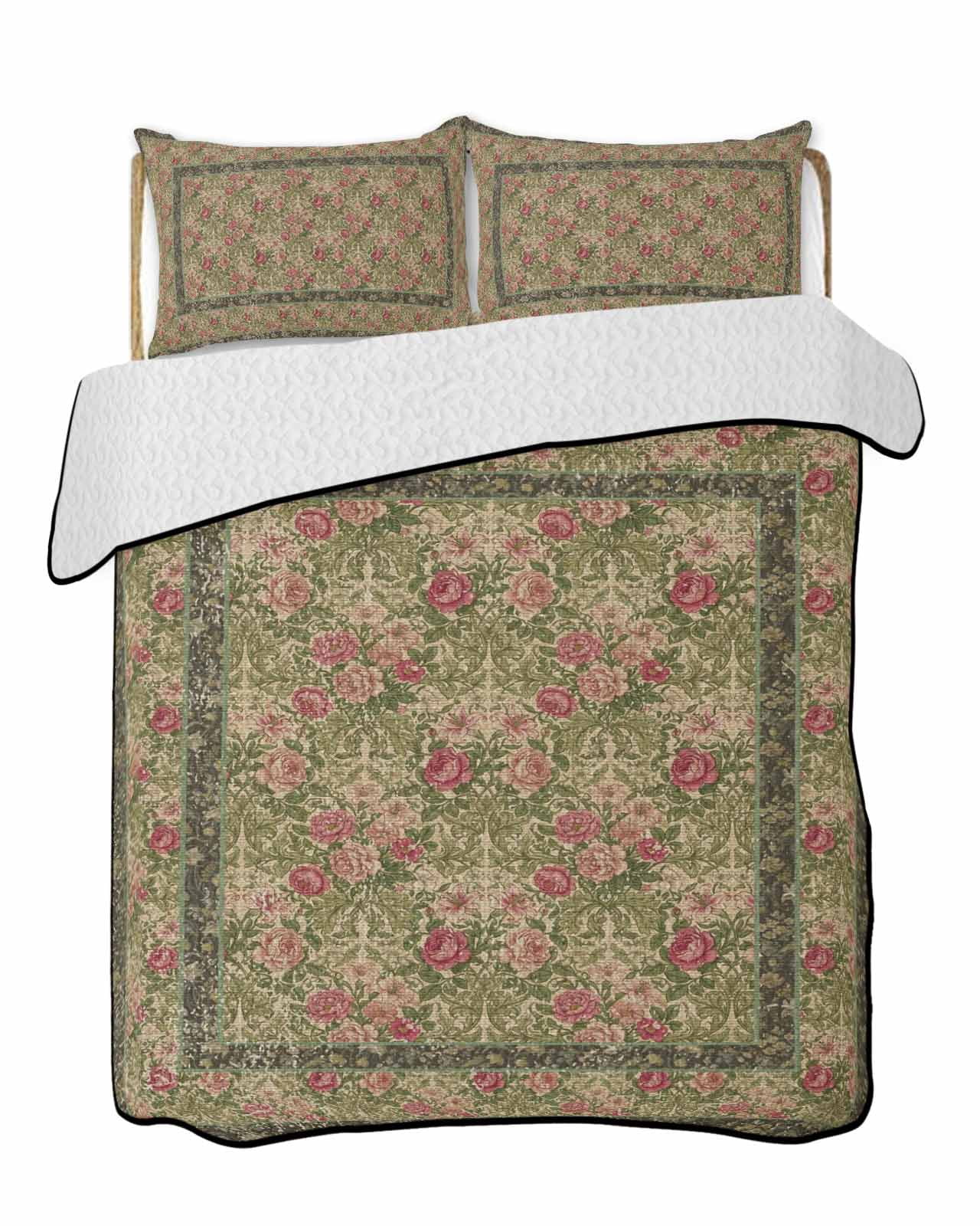 Bohemian Quilts Bedding Set Twin Size Vintage Red Flowers Texture ...