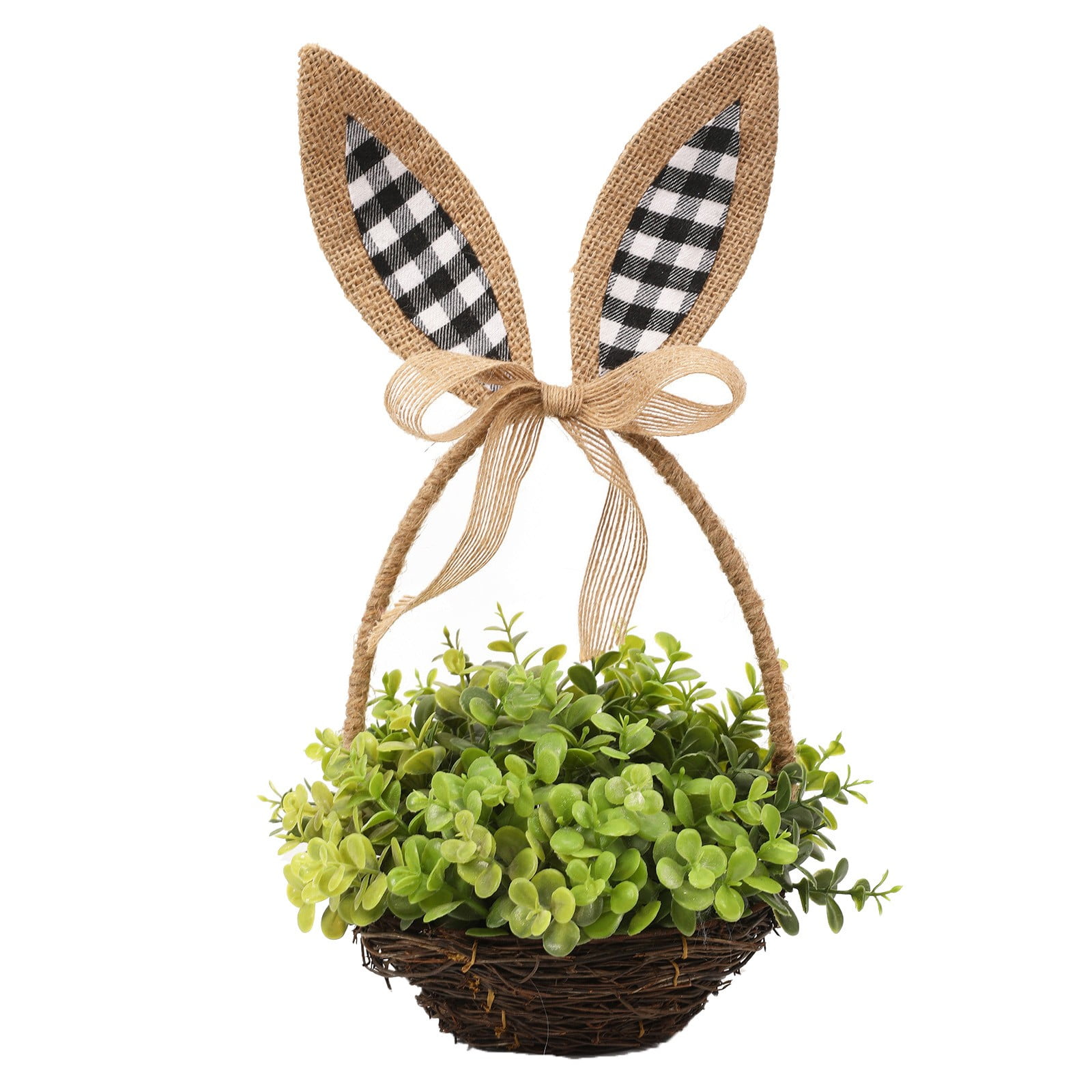 Bohemian Rabbit Ear Handwoven Basket â Natural Rattan Easter Decor with ...