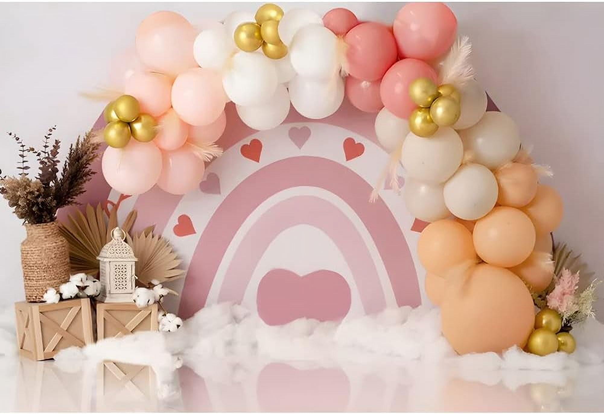 Bohemian Rainbow Birthday Backdrop 3D Balloons Boho Baby Shower ...