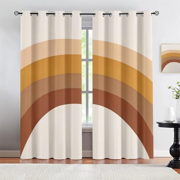Bohemian Rainbow Blackout Curtains, Abstract Brown Geometric Print ...