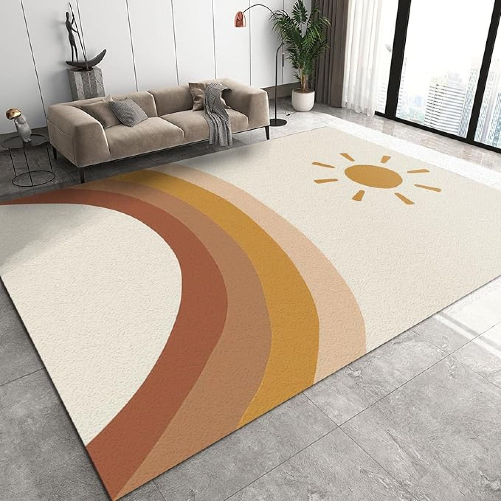 Bohemian Rainbow Sun Area Rug, Nordic Art Non Slip Print Rugs, Easy ...