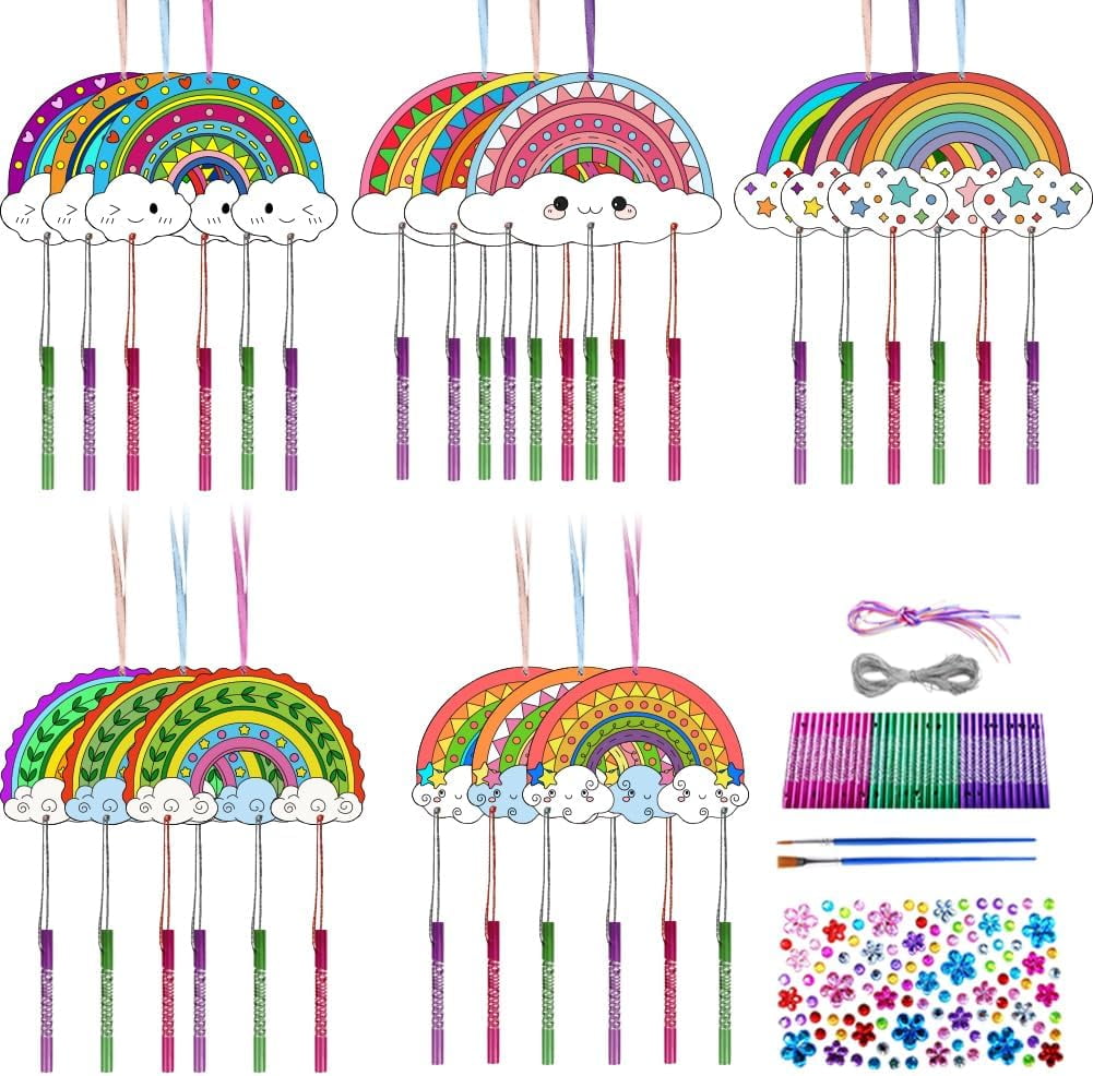 Bohemian Rainbow Wind Chime Kits Rainbow Painting Wooden Wind Chime ...