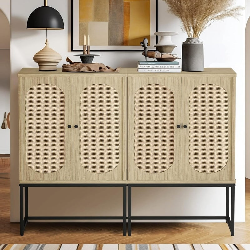Bohemian Rattan Doors Freestanding Hallway Storage Chest Cabinet ...