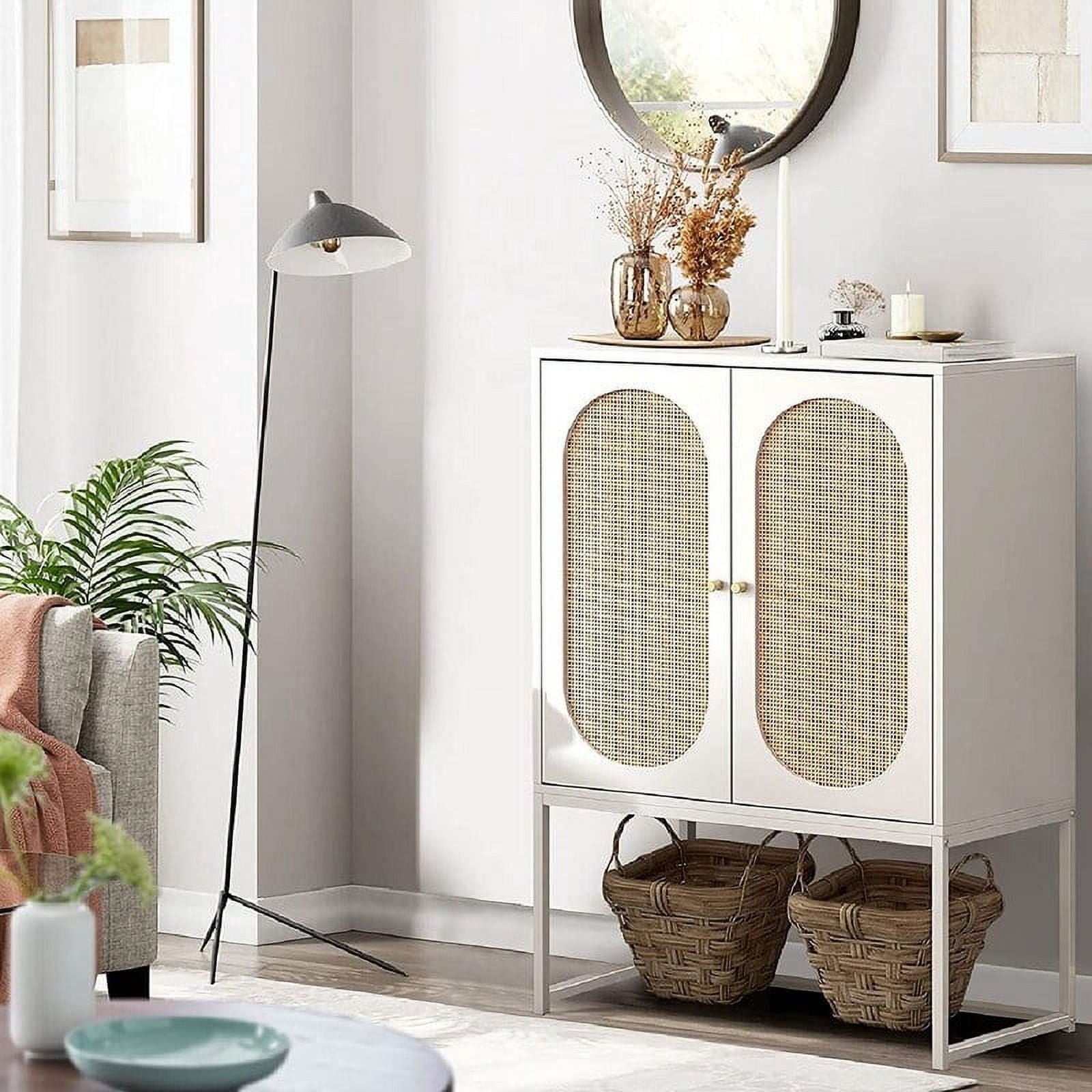 Bohemian Rattan Doors Freestanding Hallway Storage Chest Cabinet ...