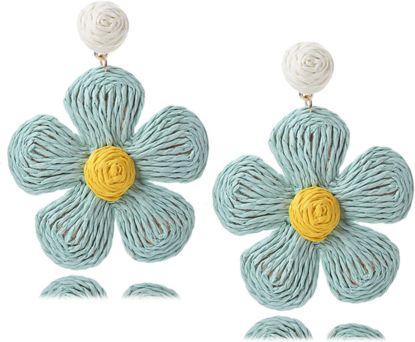 Bohemian Rattan Flower Drop Dangle Earring for Women Boho Colorful Raffia Straw Wicker Statement ...