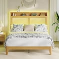 Bohemian Rattan Queen King Bed Frame LED Light Charging Station Multi ...