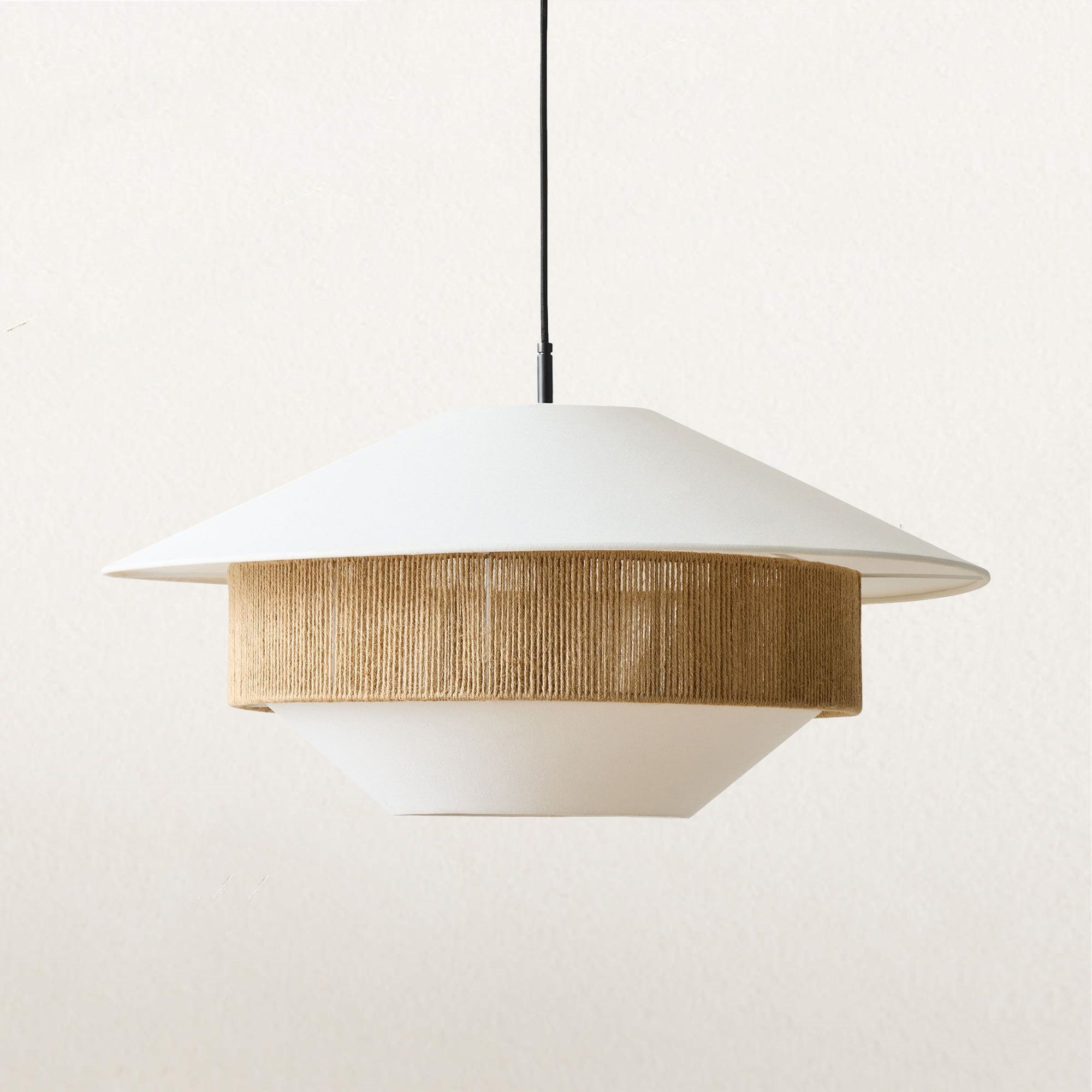 Bohemian Ratten Jute Pendant Light , Linen shade , Adjustable hanging ...