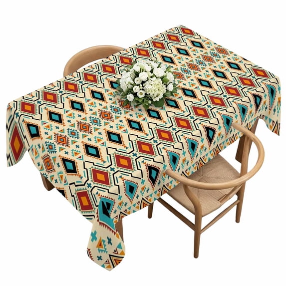 Bohemian Rectangle Tablecloth Retro Teal and Brown Argyle Aztec ...