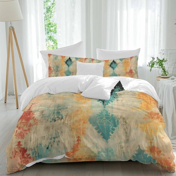 Bohemian Red Bedding Duvet Cover Set King Size 4 Pieces, Green Yellow ...