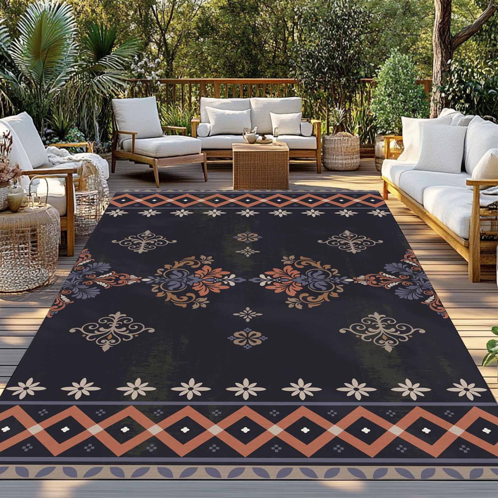 Bohemian Red Flower Indoor Outdoor Rugs 4x6 Ft, Boho Vintage Tribal ...
