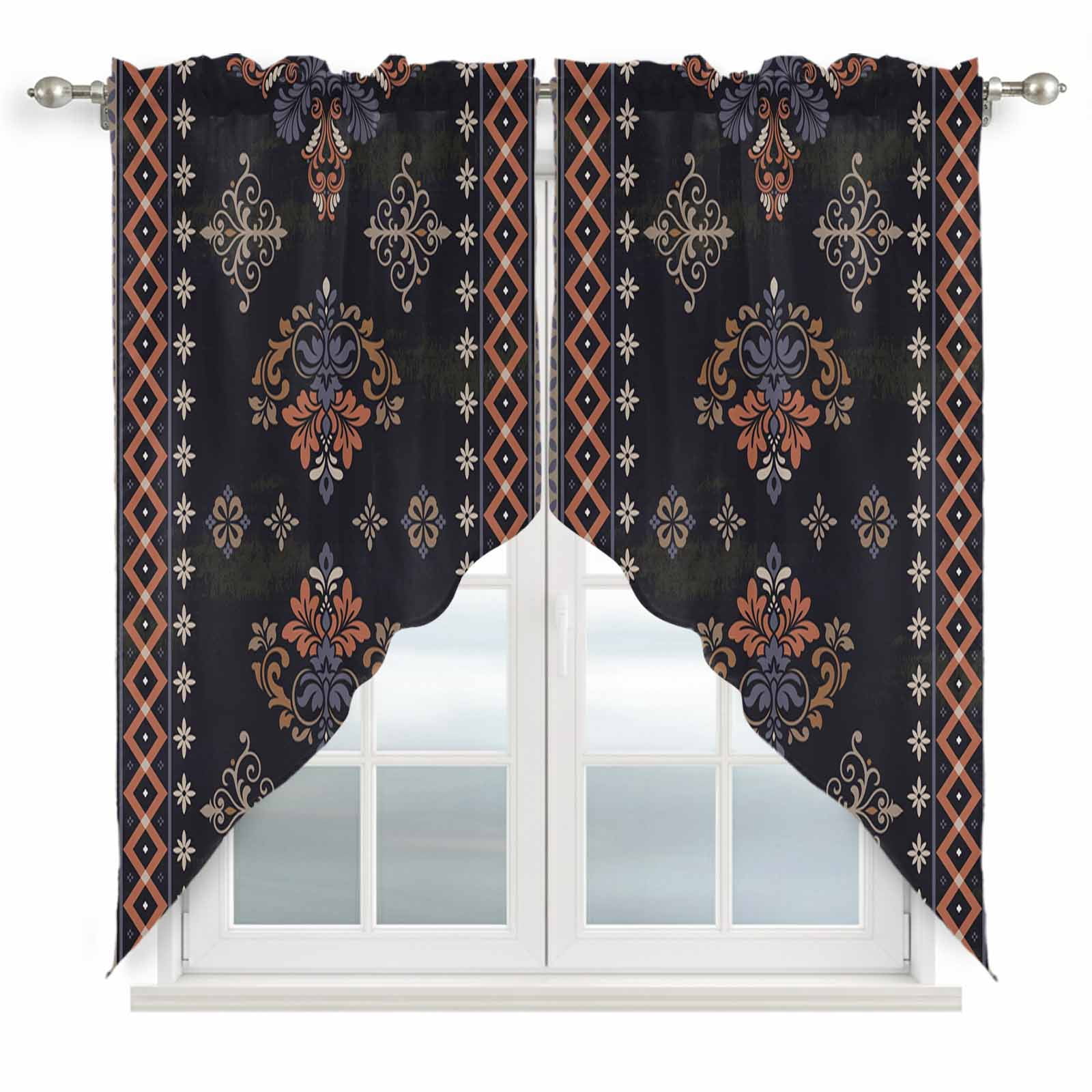Bohemian Red Flower Swag Curtain Valance for Window 2 Panels Boho ...