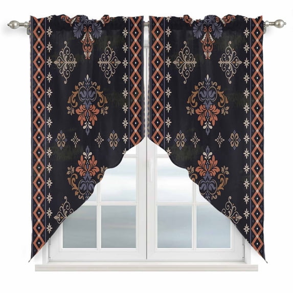 Bohemian Red Flower Swag Curtain Valance for Window 2 Panels Boho ...