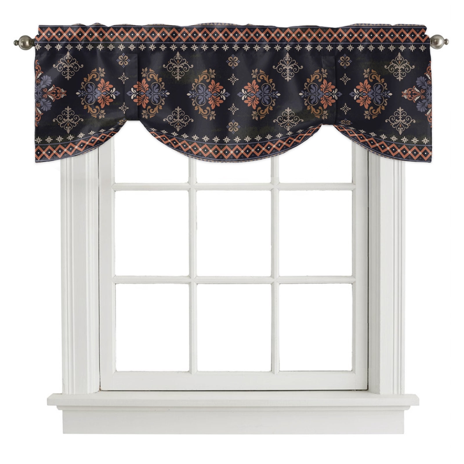 Bohemian Red Flower Tie Up Valance Curtains Boho Vintage Tribal ...