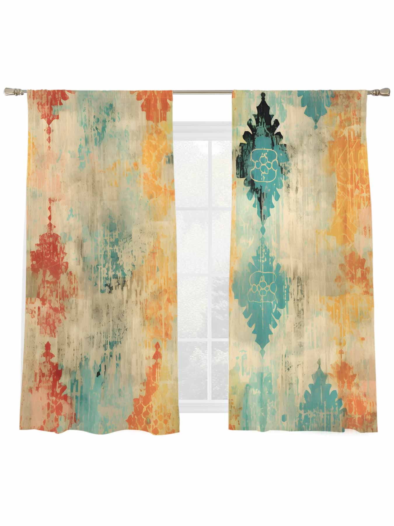 Bohemian Red Sheer Curtains for Living Room Bedroom, Light-filtering ...