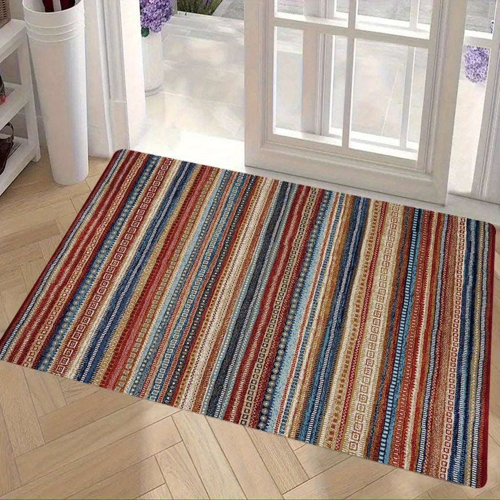 Bohemian Red Woven Flannel Rug, Non-Slip Printed Mat for Kitchen ...