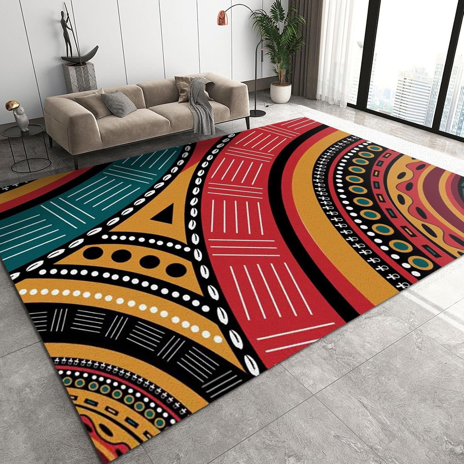Bohemian Retro Classic Geometry Art Area Rugs, 4x5 Colorful Black ...