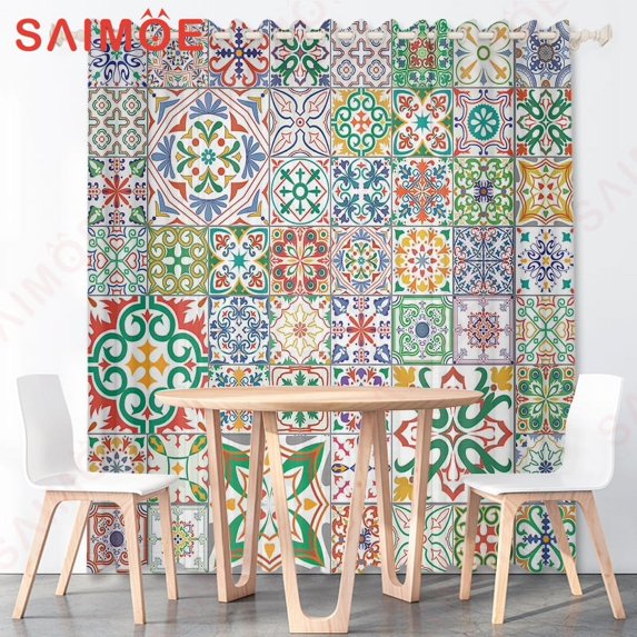 Bohemian Retro Ethnic Square Sheer Curtains Living Room Window Curtains ...