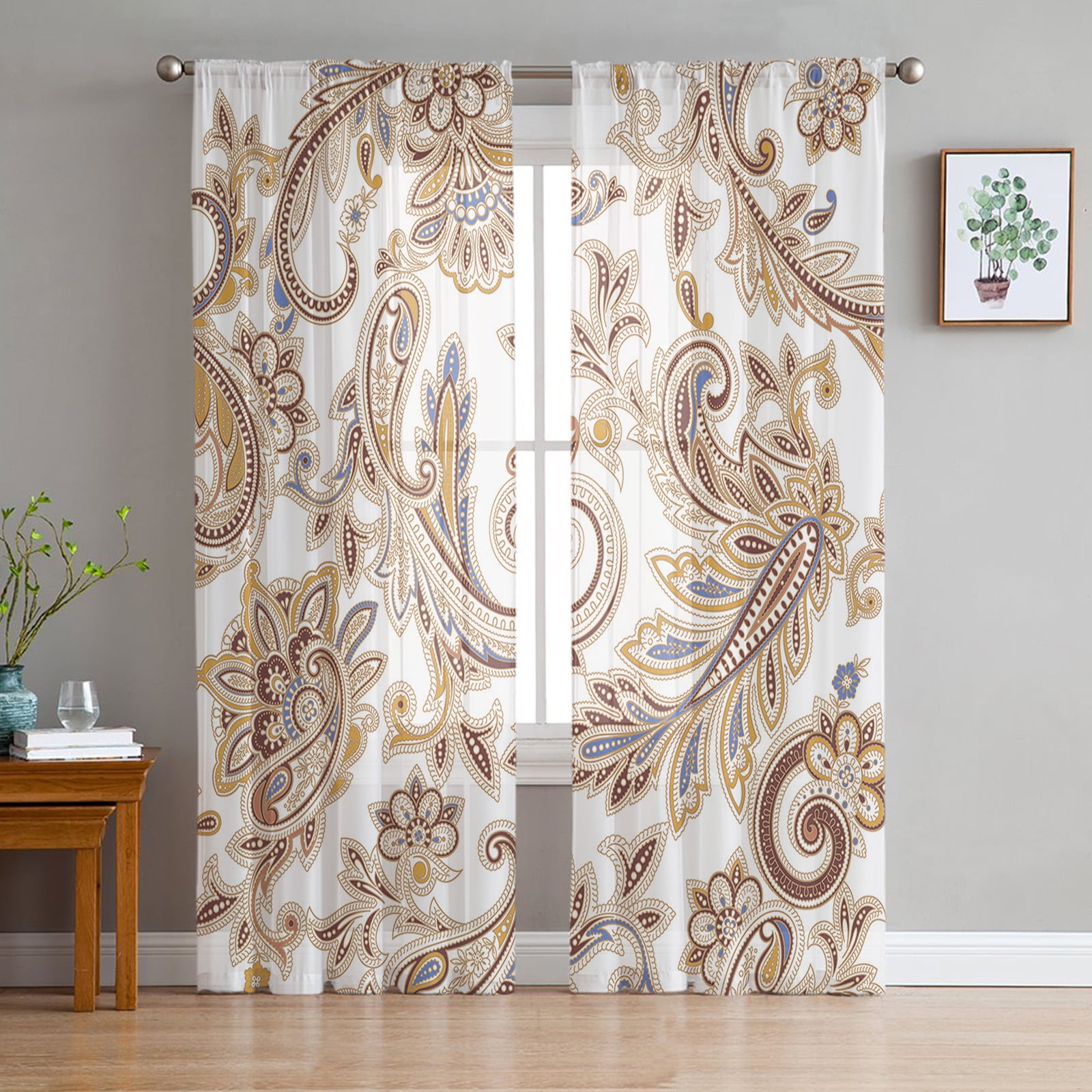 Bohemian Retro Ethnic Tulle Curtains For Living Room Voile Sheer Window Curtain For Bedroom ...