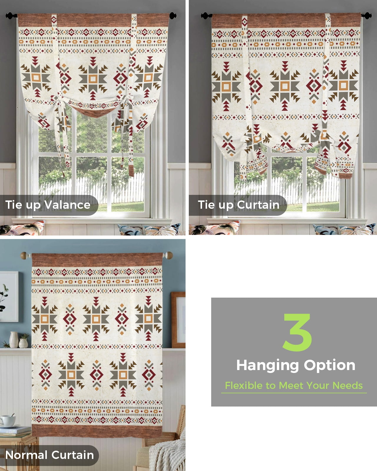 Bohemian Retro Ethnic Yellow Window Curtain Tie Up Curtains for Kitchen ...