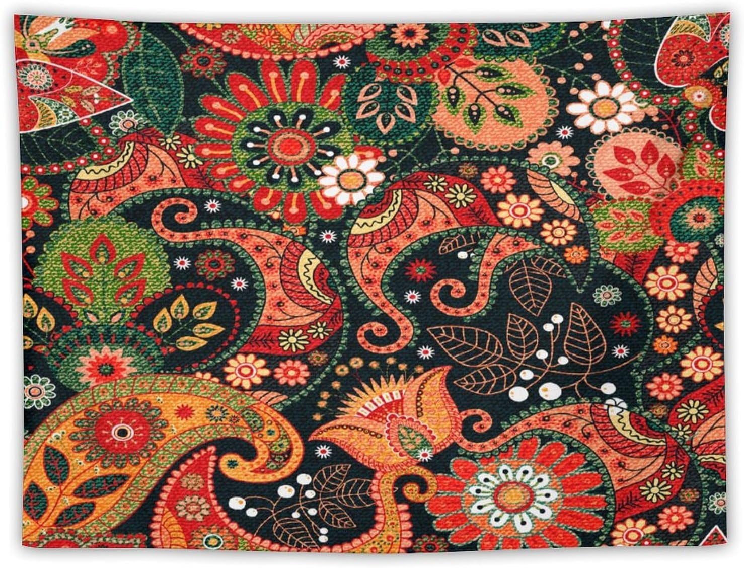 Bohemian Retro Floral Paisley Mandala Wall Tapestry 40×30 in Colourful ...