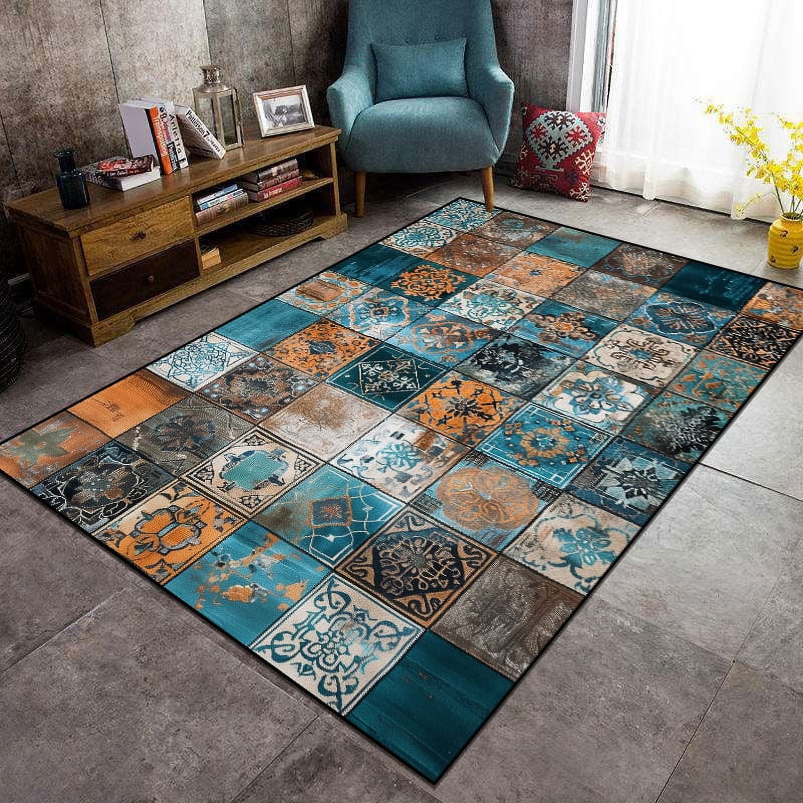 Bohemian Retro Living Room Carpets BOHO Abstract Home Large Rug Hallway ...
