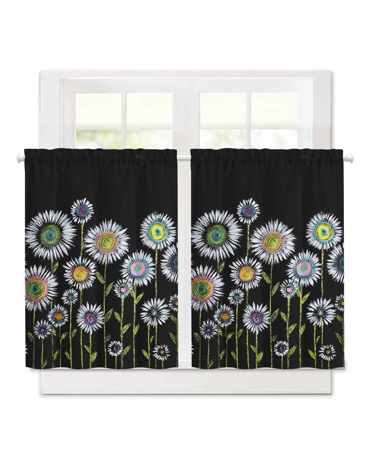 Bohemian Retro Mystery White Flowers Short Blackout Curtains 36 Inch ...