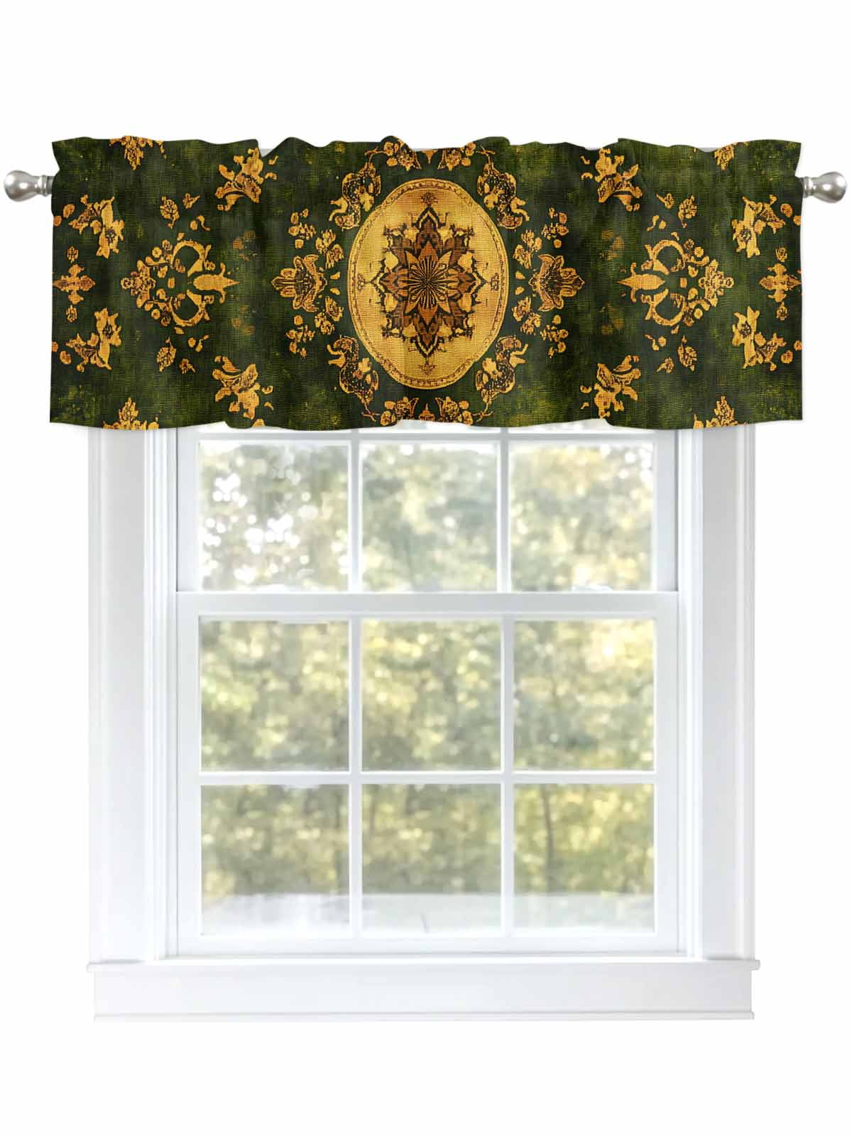 Bohemian Retro Pattern Valances for Windows, Rod Pocket Kitchen Valance ...