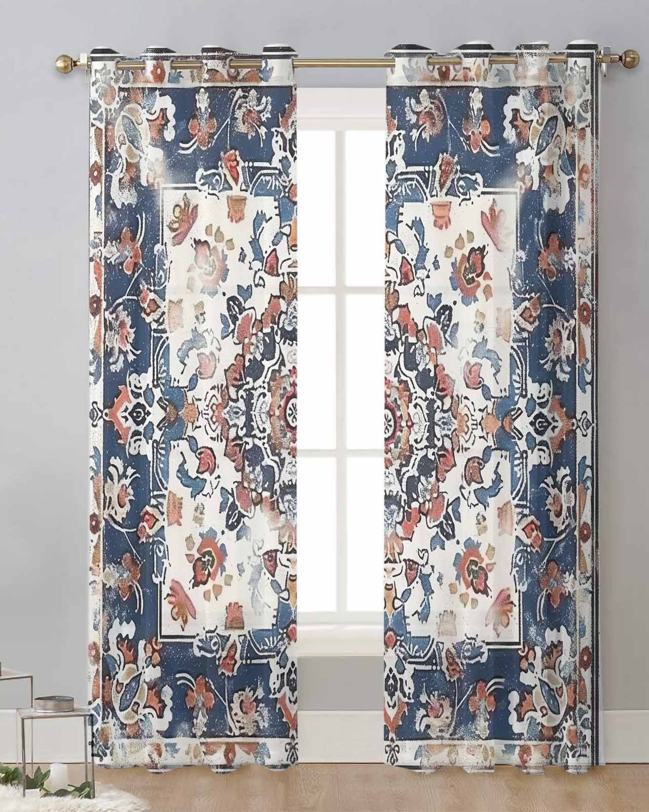 Bohemian Retro Patterns Modern Tulle Curtains Voile Drapes Sheer Window ...