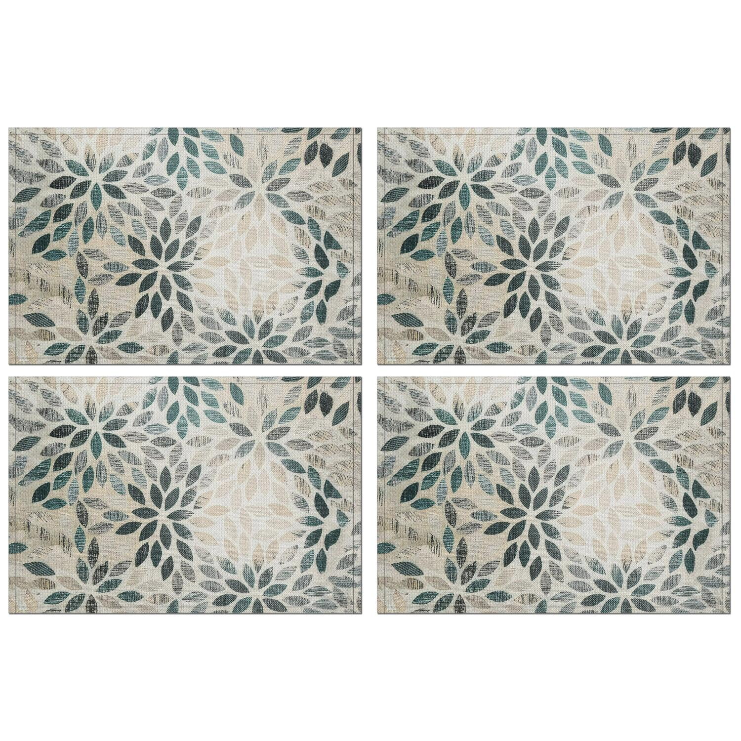 Bohemian Retro Placemats Set of 4, 12x18 Inch Washable Cotton Linen ...