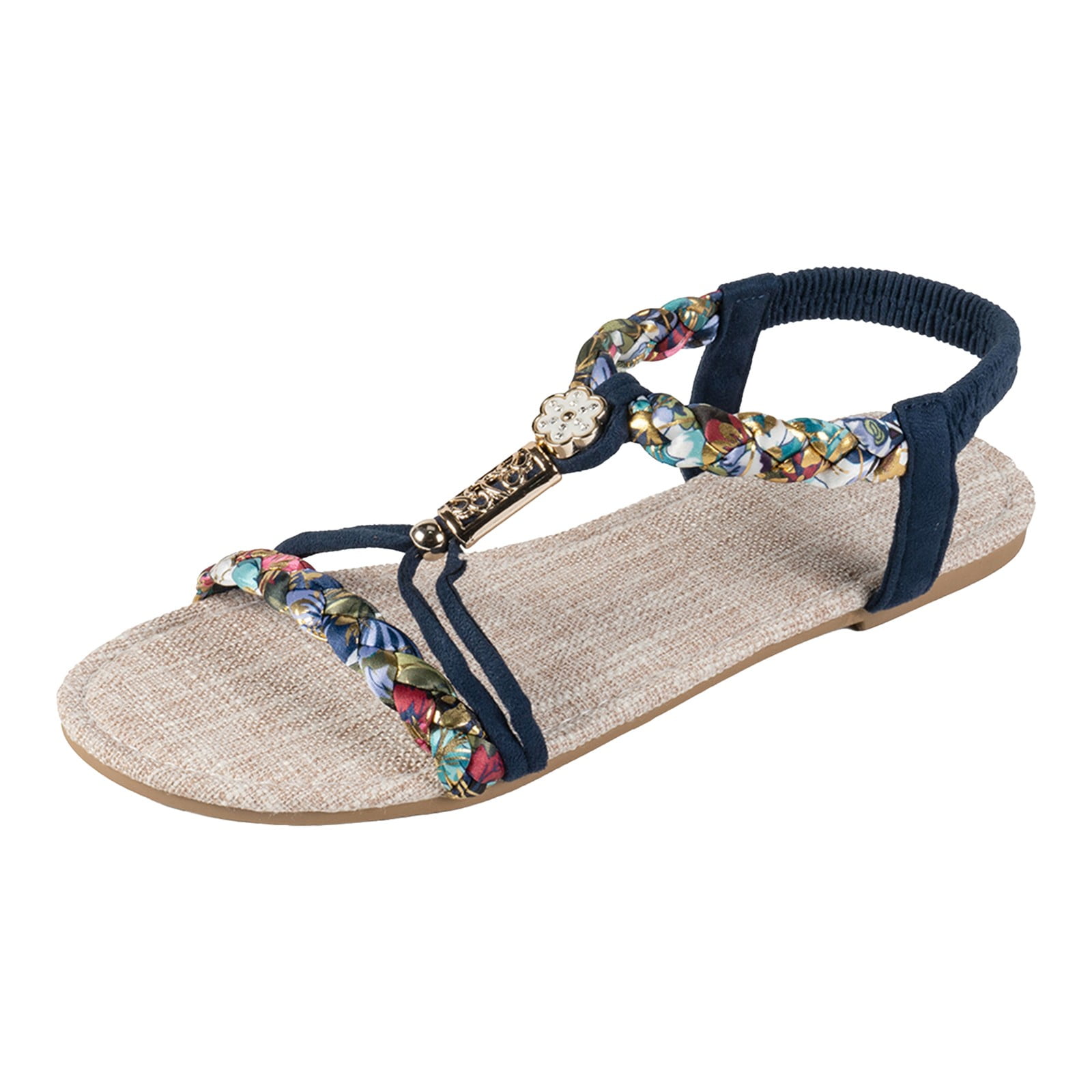 Bohemian Rhinestone Sandals Women Flat Braided Beach Summer Shoes ...