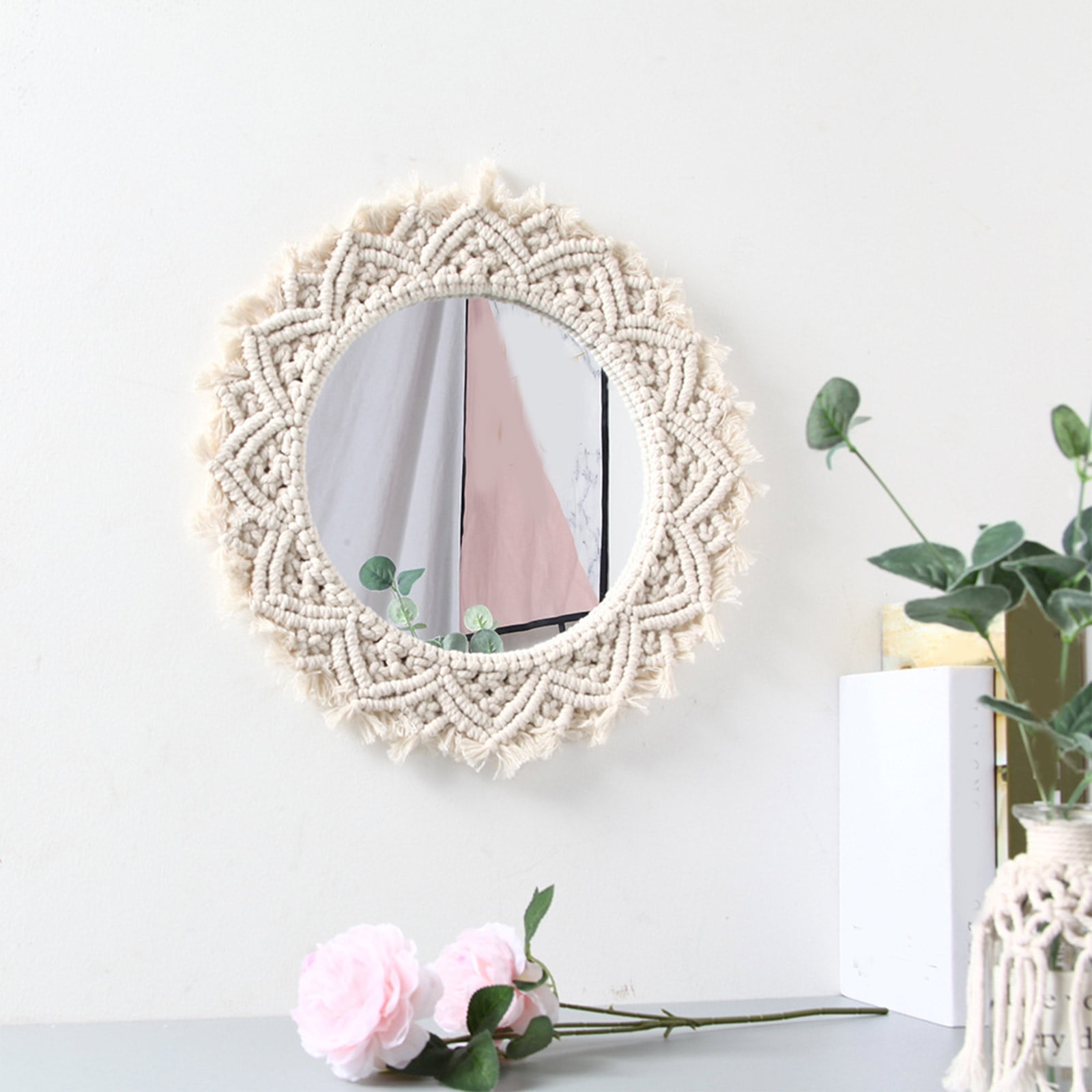 Bohemian Rope Wall Mirror-14"x14" Decorative Makeup Mirror with Hanging ...