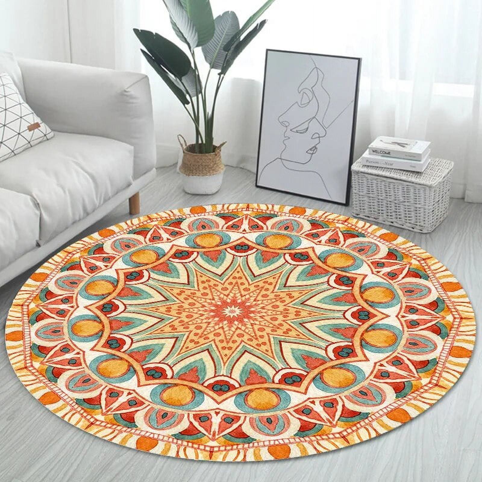 Bohemian Round Carpet Living Room Bedroom Bedside Rug Simple Washable ...