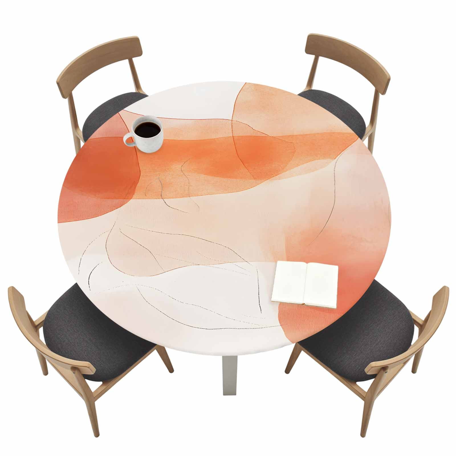 Bohemian Round Fitted Tablecloth with Elastic Edge Boho Orange Color ...