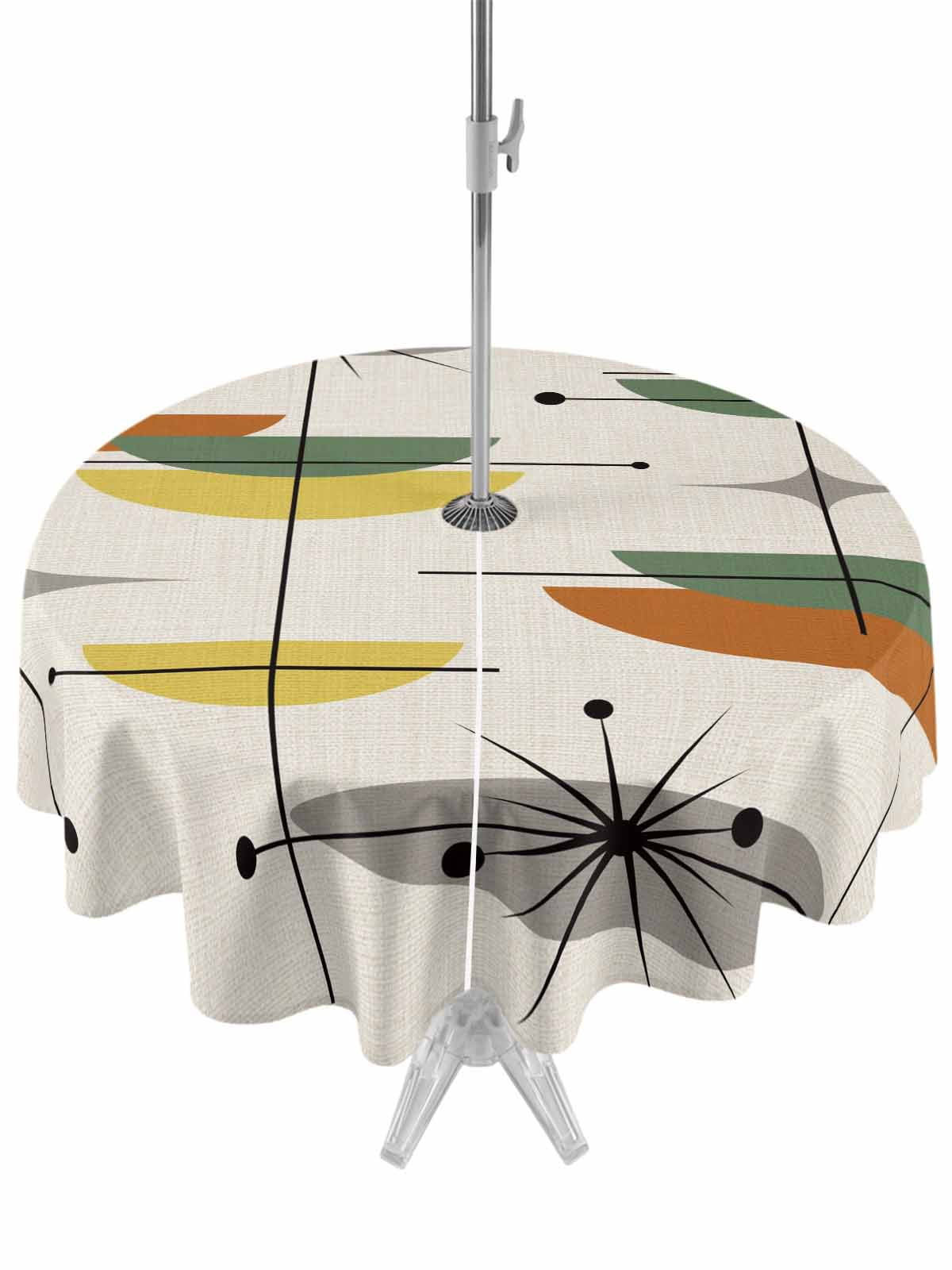 Bohemian Round Outdoor Tablecloth with Umbrella Hole Green Orange ...