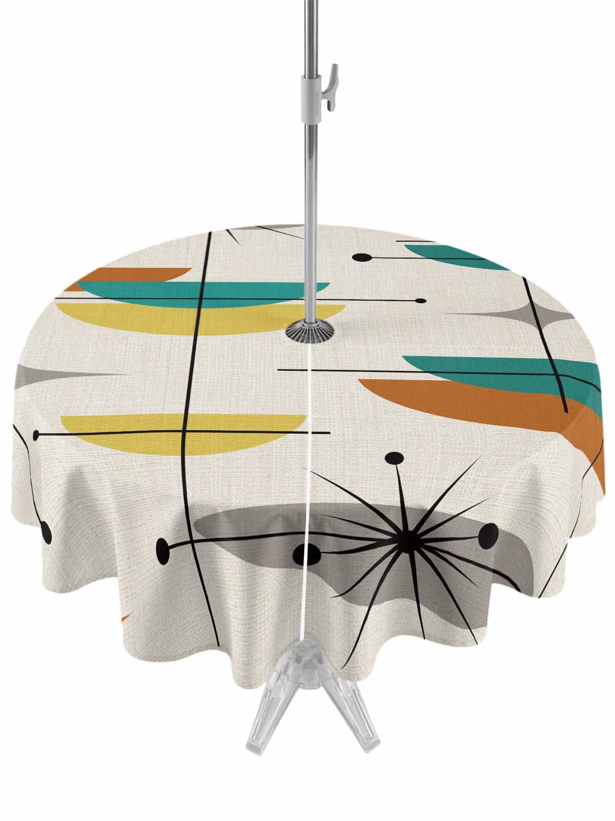 Bohemian Round Outdoor Tablecloth with Umbrella Hole Turquoise Yellow ...