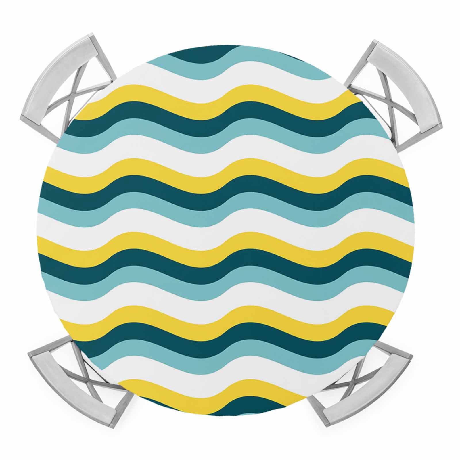 Bohemian Round Table Cover, Summer Abstract Ocean Wave Irregular ...